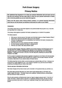 Generic GP GDPR Privacy Notice Dec 2019 – Park Green Surgery